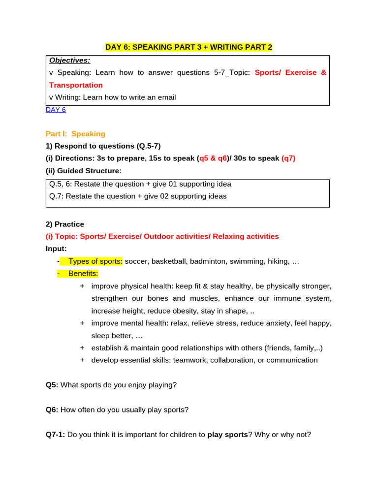 Speaking and Writing Skills for Day 6 | PDF
