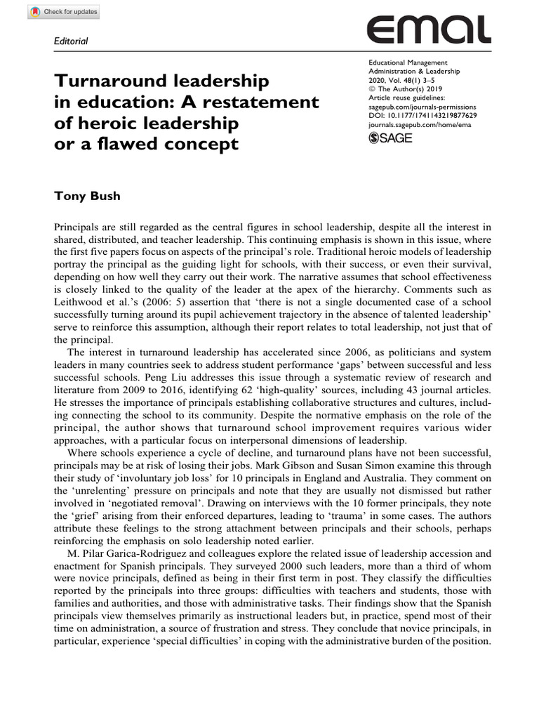Bush 2019 Turnaround Leadership in Education A Restatement of Heroic ...
