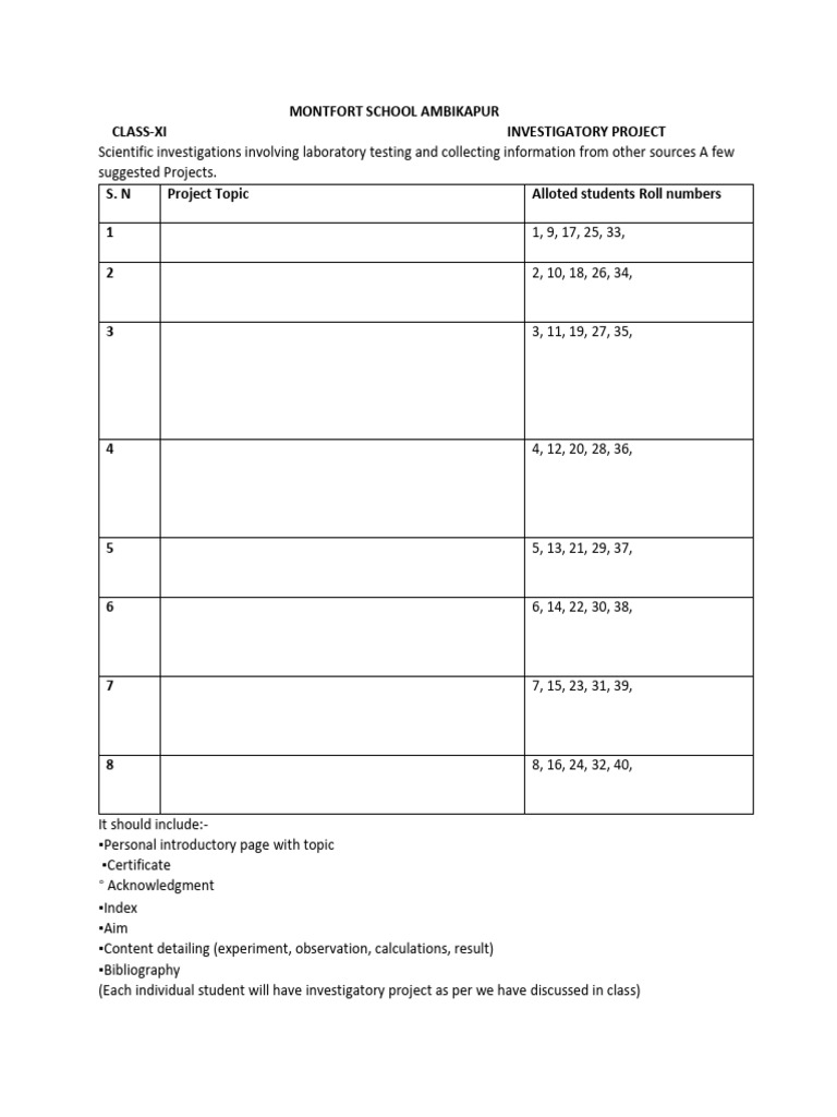 11th Investigatory Project Topics 2024-25 | PDF