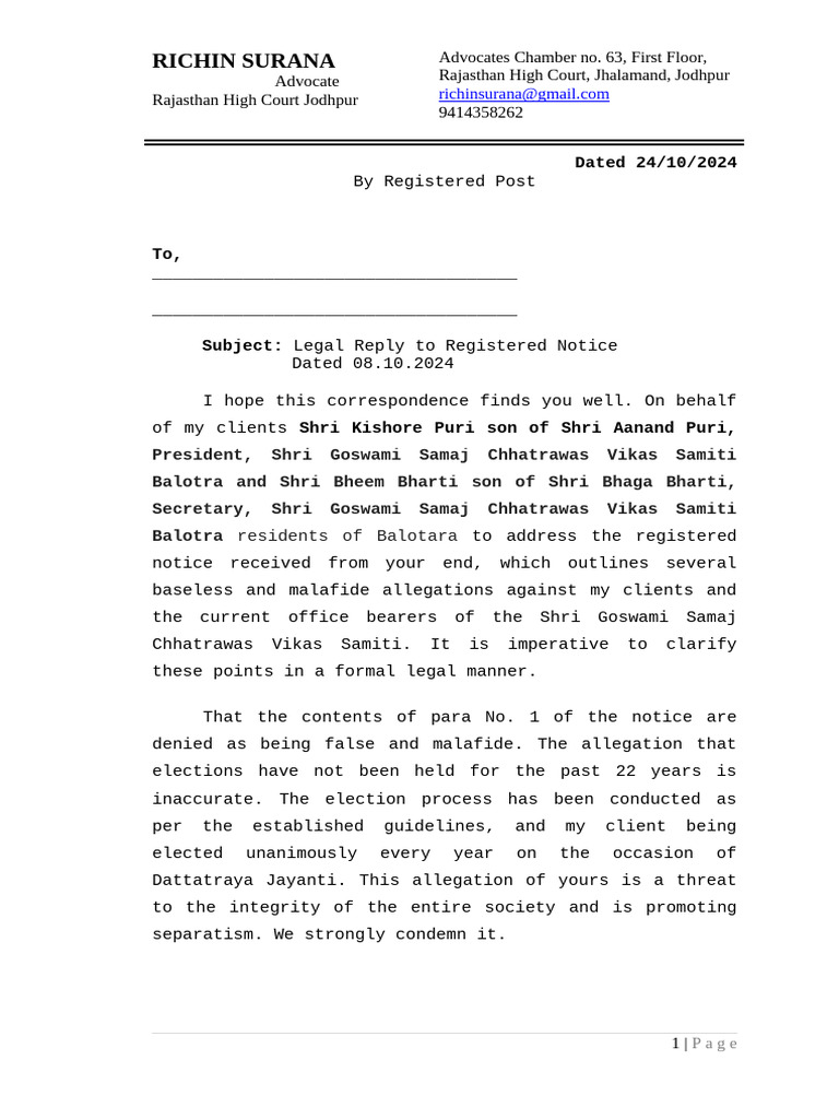 Legal Reply to Defamation Notice | PDF | Defamation | Government