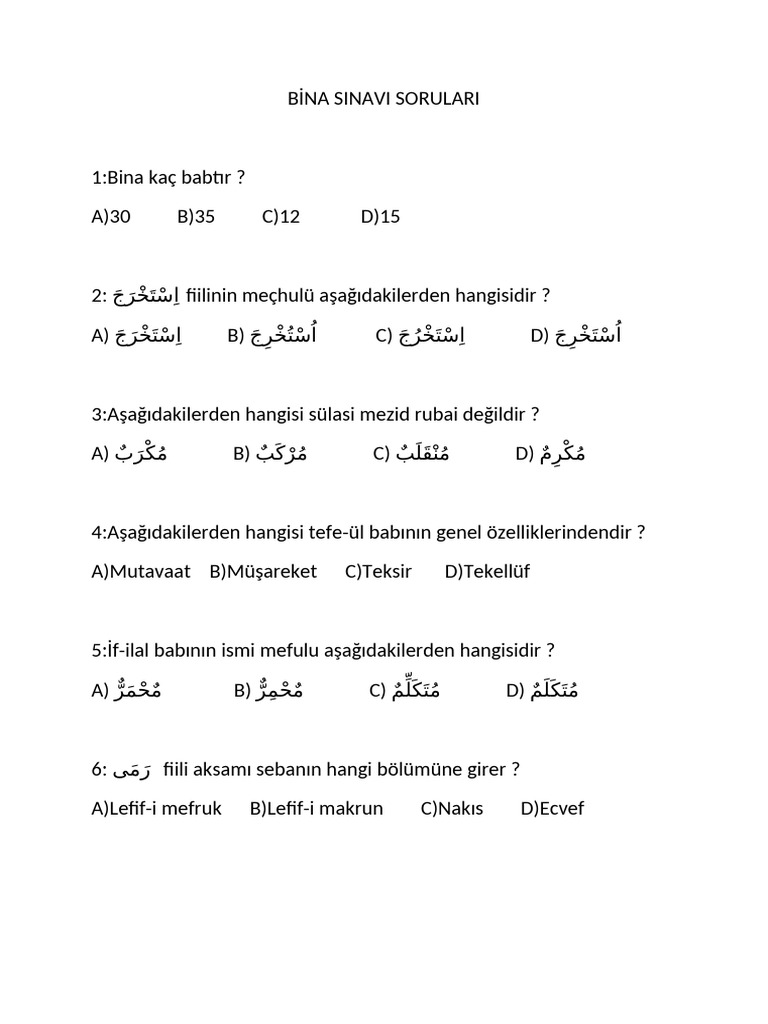 Bi̇na Sinavi Sorulari | PDF