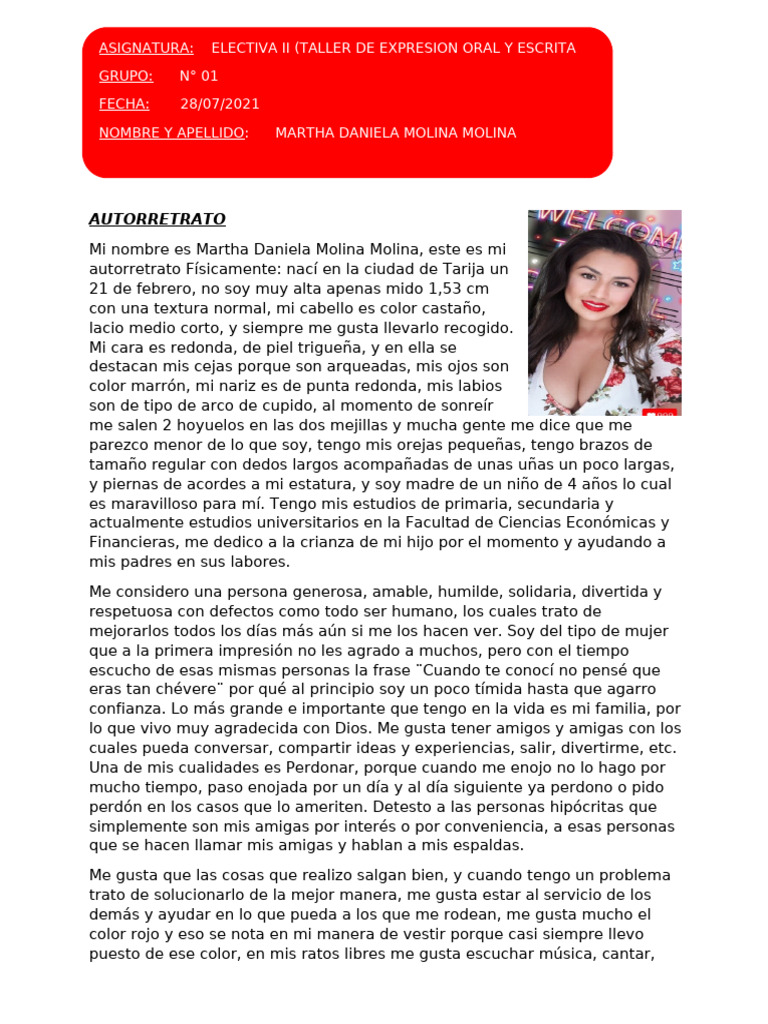 Autorretrato de Vida de Martha Molina | PDF | Relaciones personales ...