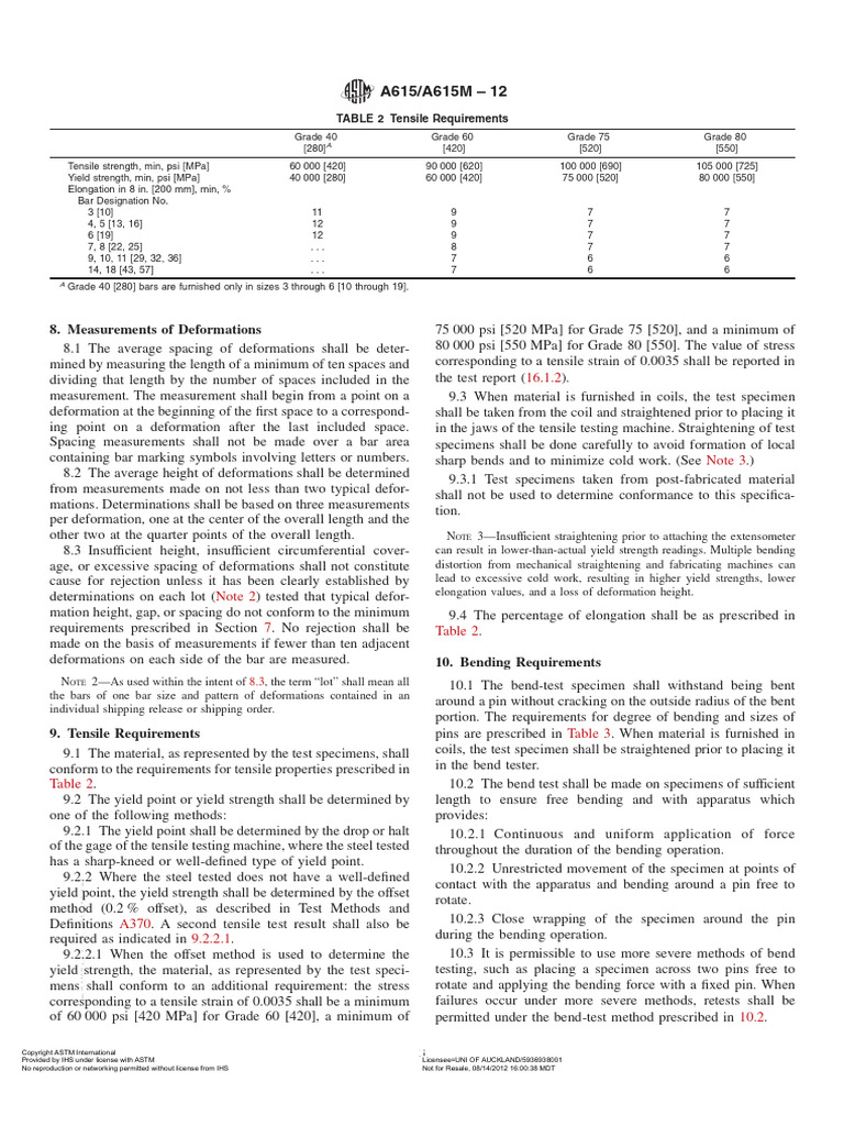Astm 615 - Mechanical Properties | PDF | Strength Of Materials | Ultimate Tensile Strength