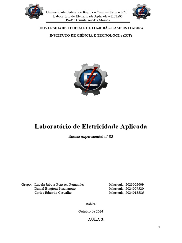 Relatório 03 - Lab Eletricidade Aplic | PDF | Rede elétrica | Circuitos em série e em paralelos