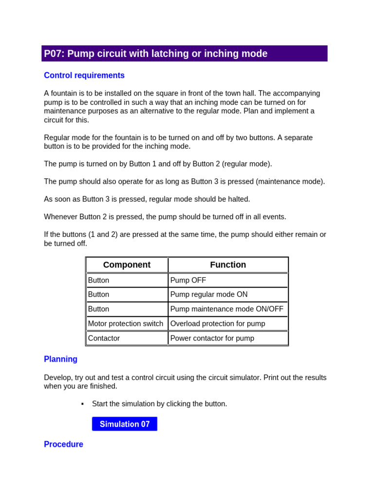 P07 Pump Circuit With Latching or Inching Mode | PDF | Power Supply ...