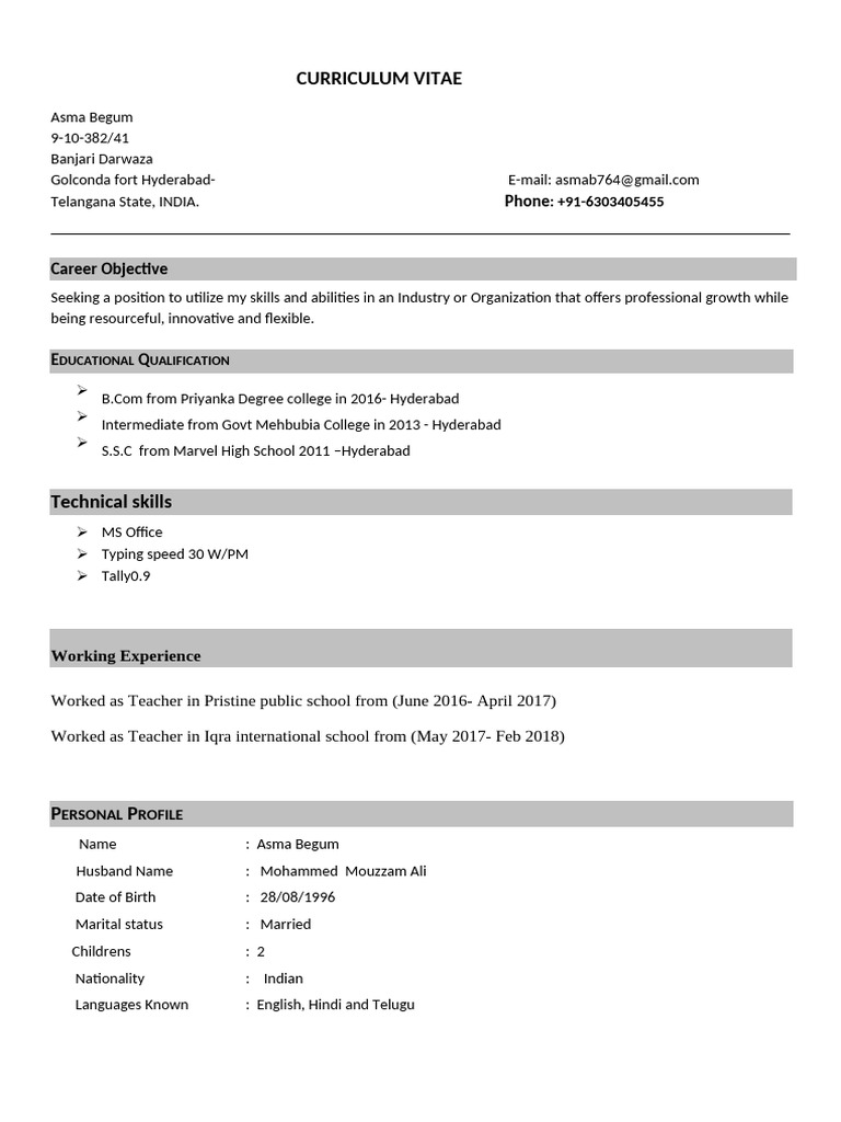Asma Begum Resume | PDF