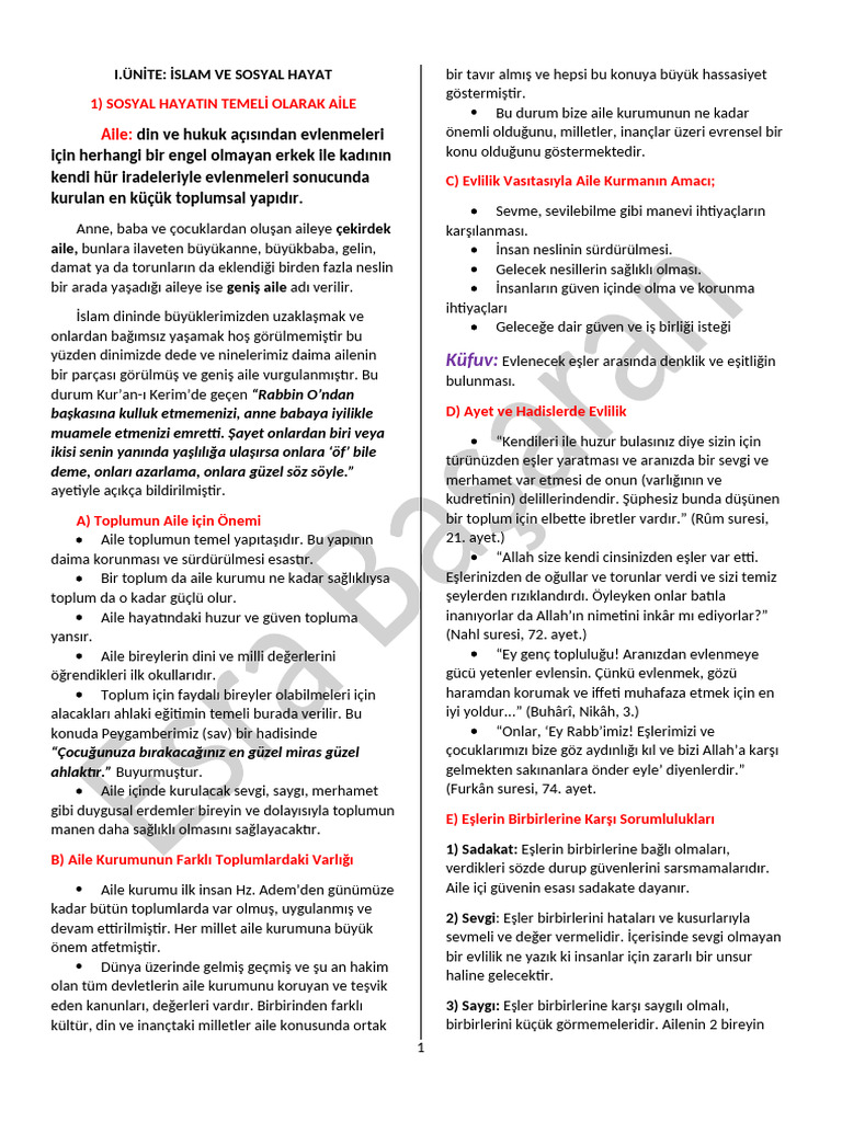 TDB 1. Ünite Özet | PDF