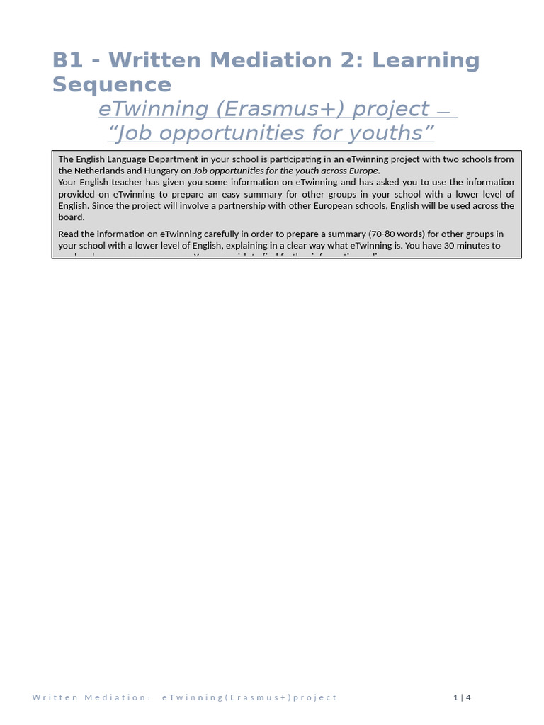 2 2 ETwinning WrittenMediation LearningSequence | PDF | English ...