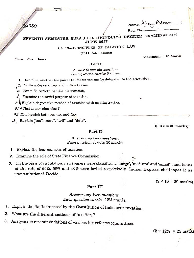 Principles of Taxation Law Exam Guide | PDF | Taxes | Direct Tax
