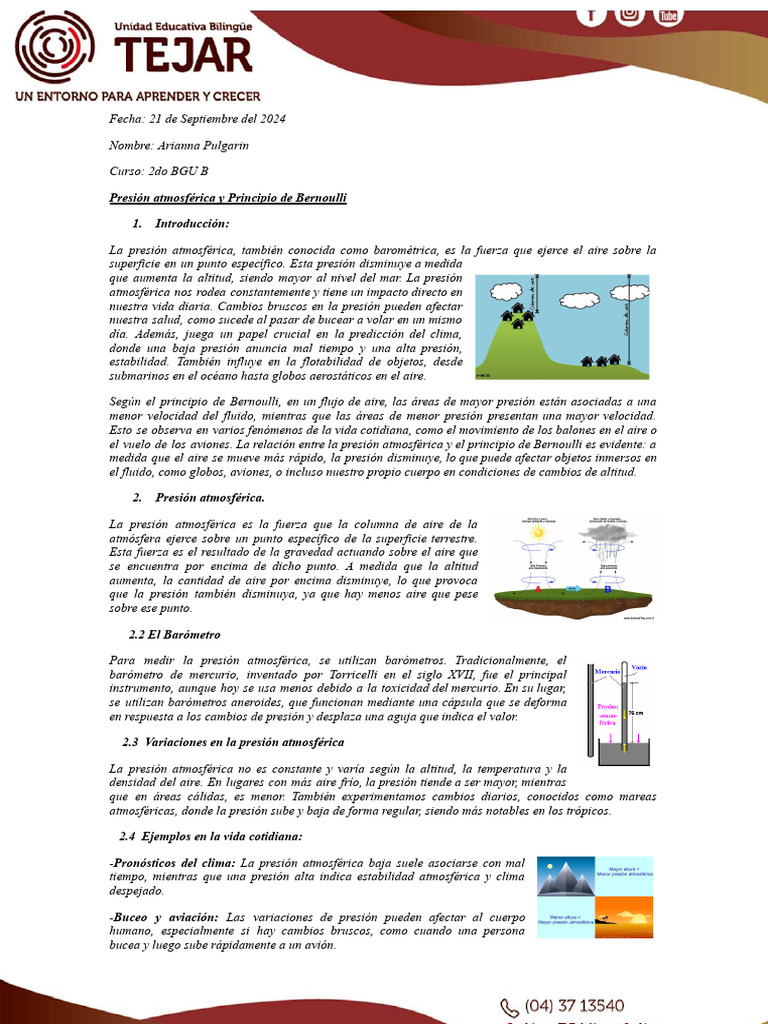 Presión Atmosférica y Principio de Bernoulli | PDF | Presión ...