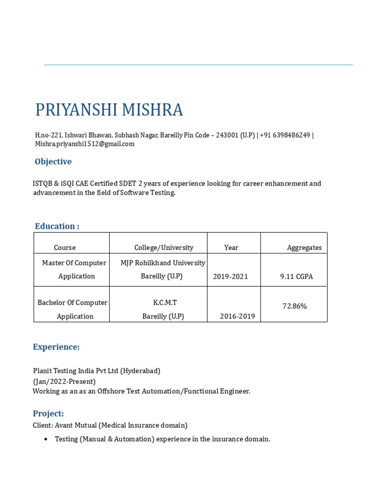 Priyanshi Mishra - Resume | PDF