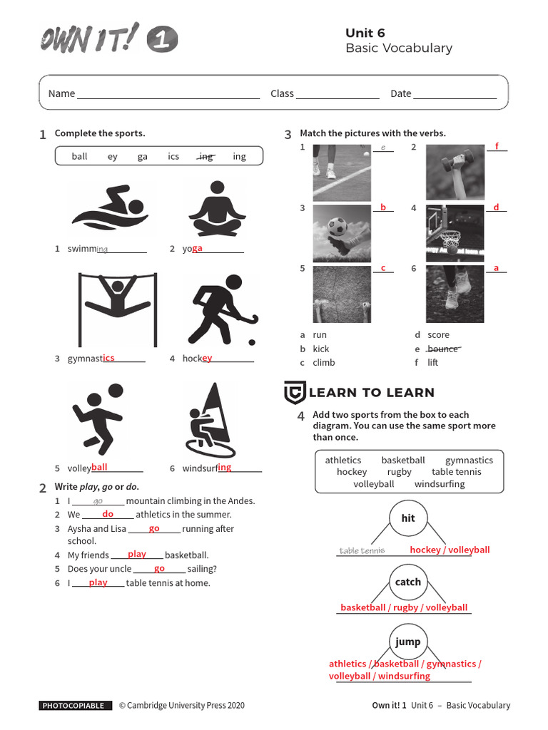 Vocabulary Basic Unit6 With Answers | PDF | Summer Olympic Games | Summer Sports