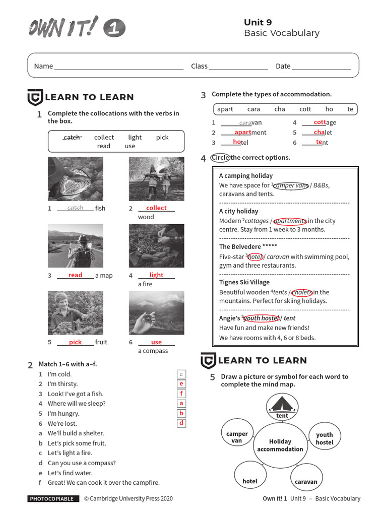 Vocabulary Basic Unit9 With Answers | PDF | Camping