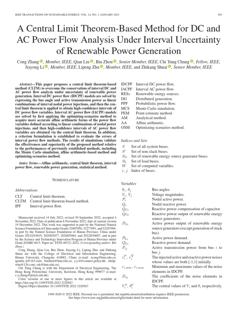 A Central Limit Theorem-Based Method For DC and AC Power Flow Analysis Under Interval ...