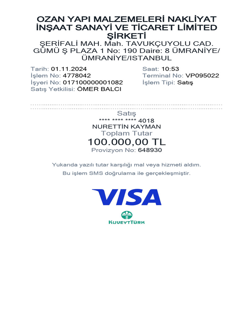 Ozan Yapi Malzemeleri Nakliyat İnşaat Sanayi Ve Ticaret Limited Şirketi | PDF