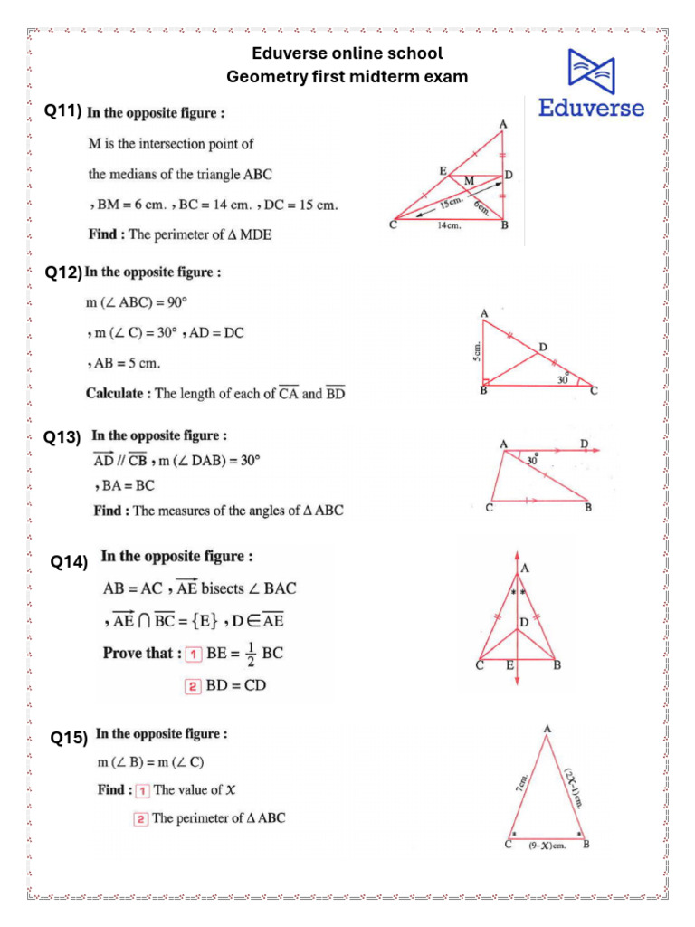 Eduverse Online School Geometry First Midterm Exam Q11) | PDF