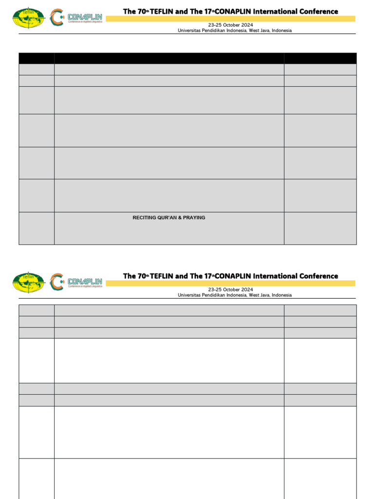 The 70th TEFLIN and 17th CONAPLIN International Conference Schedule ...