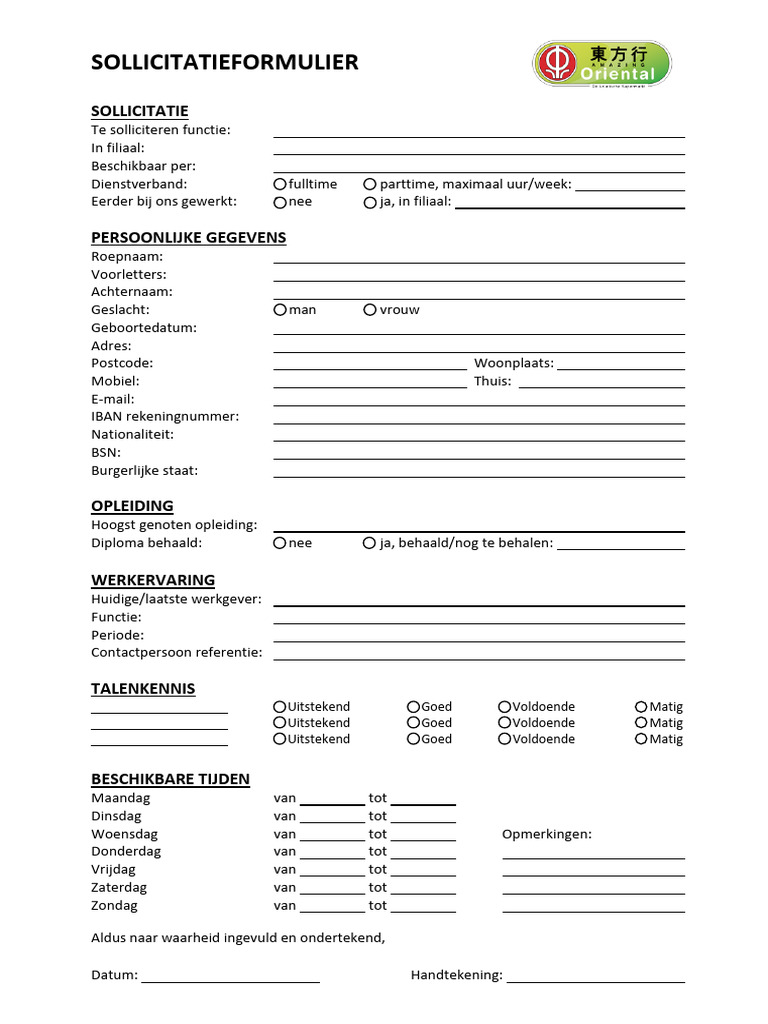 Sollicitatieformulier | PDF