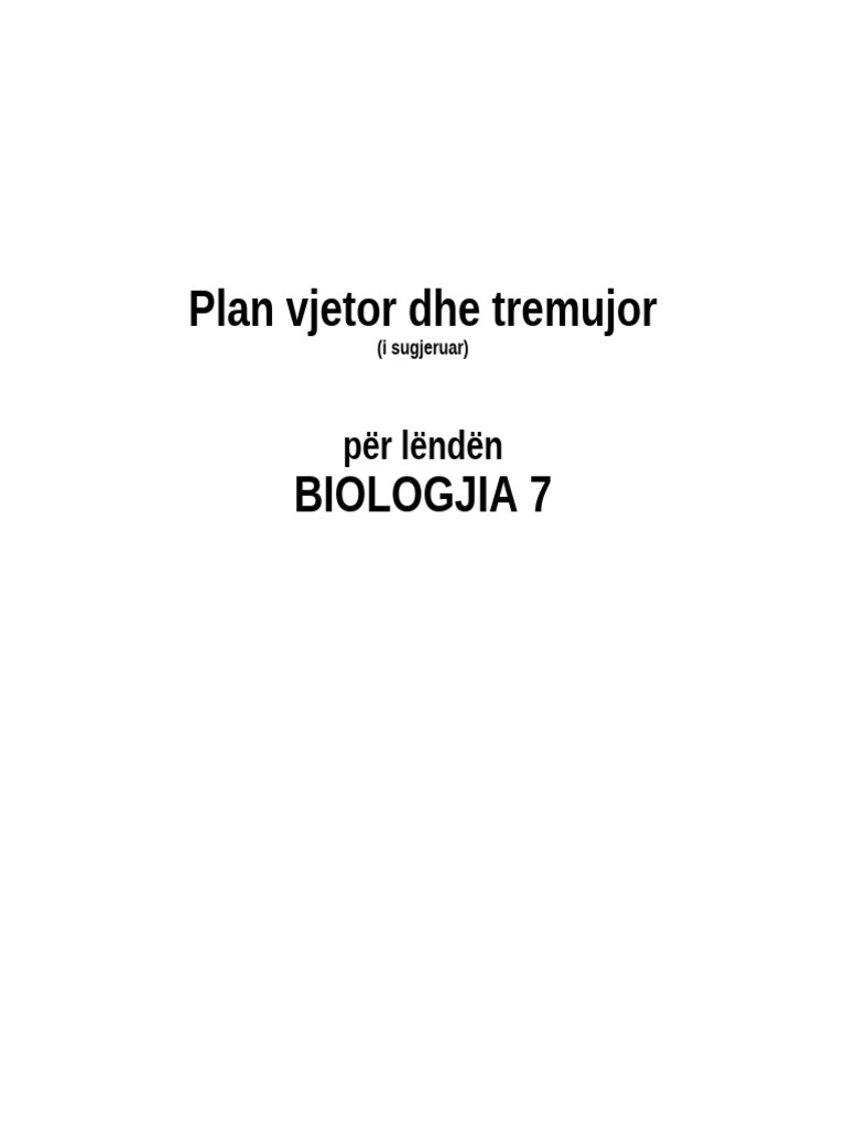 Biologjia 7 Plani Mësimor | PDF