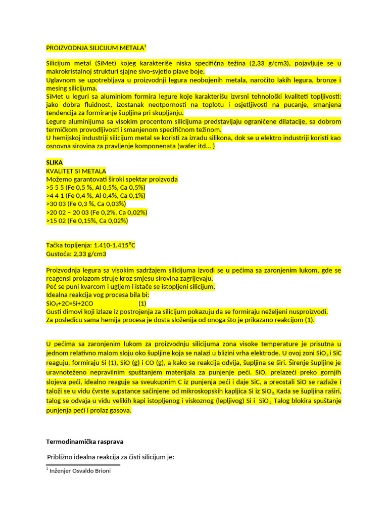 Proizvodnja SiMet | PDF