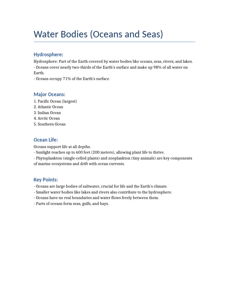 Water Bodies Notes | PDF | Science & Mathematics