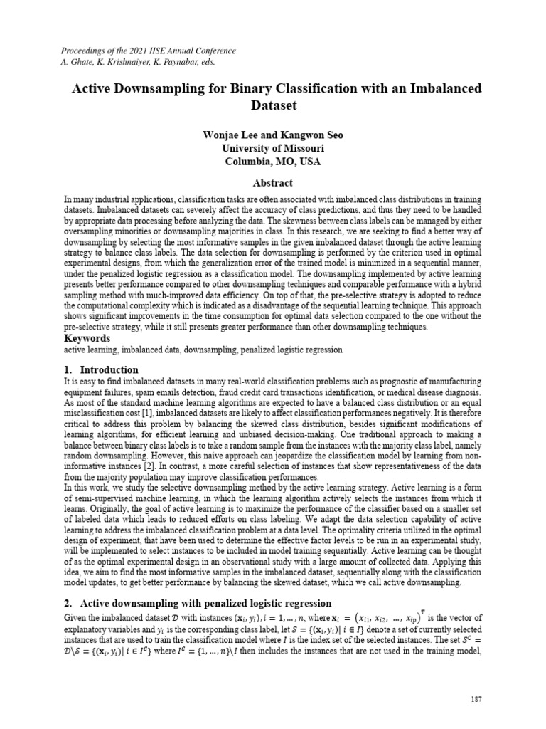 Active Downsampling For Binary Classification With An Imbalanced ...