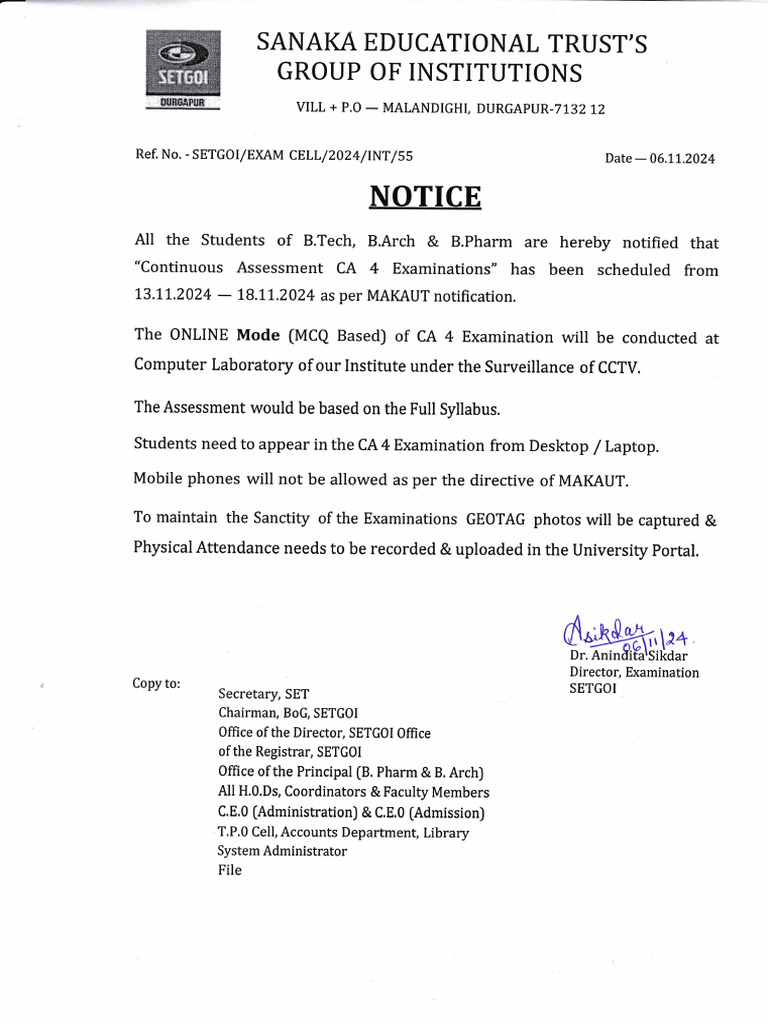 Notice For CA4 Exam (Phase-1) | PDF | Technology & Engineering