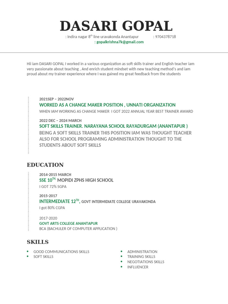 D Gopal Resume | PDF