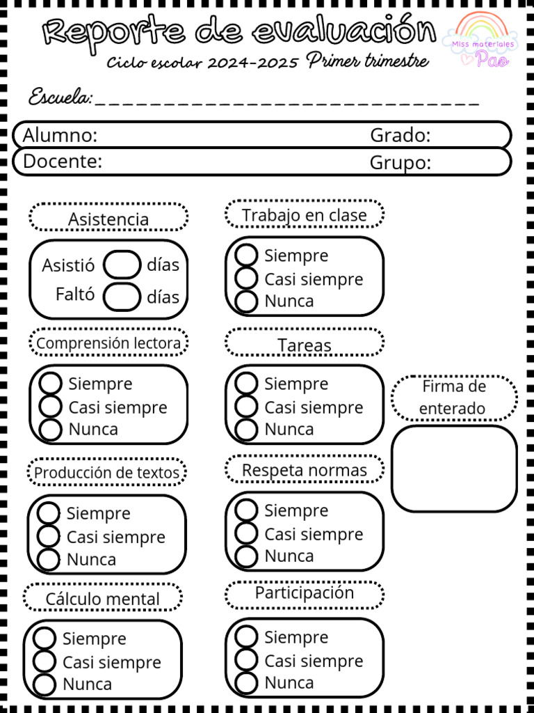 Reporte Evaluacion Miss Materiales Pao | PDF | Comprensión lectora ...