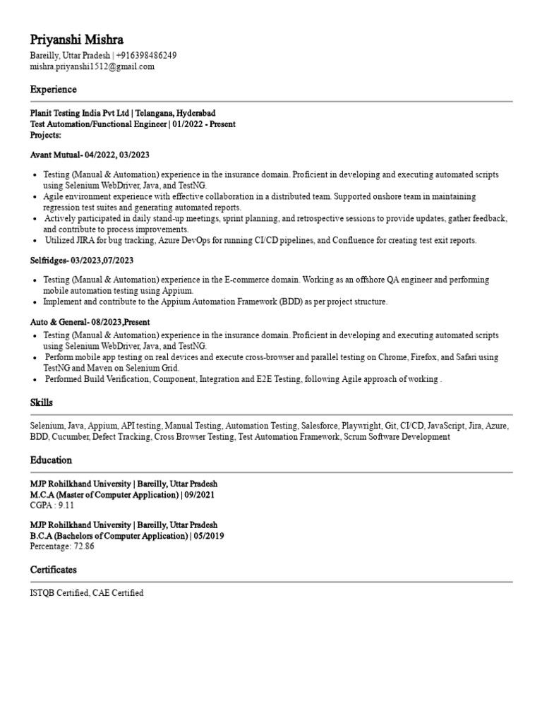 Priyanshi Mishra Resume | PDF | Computers