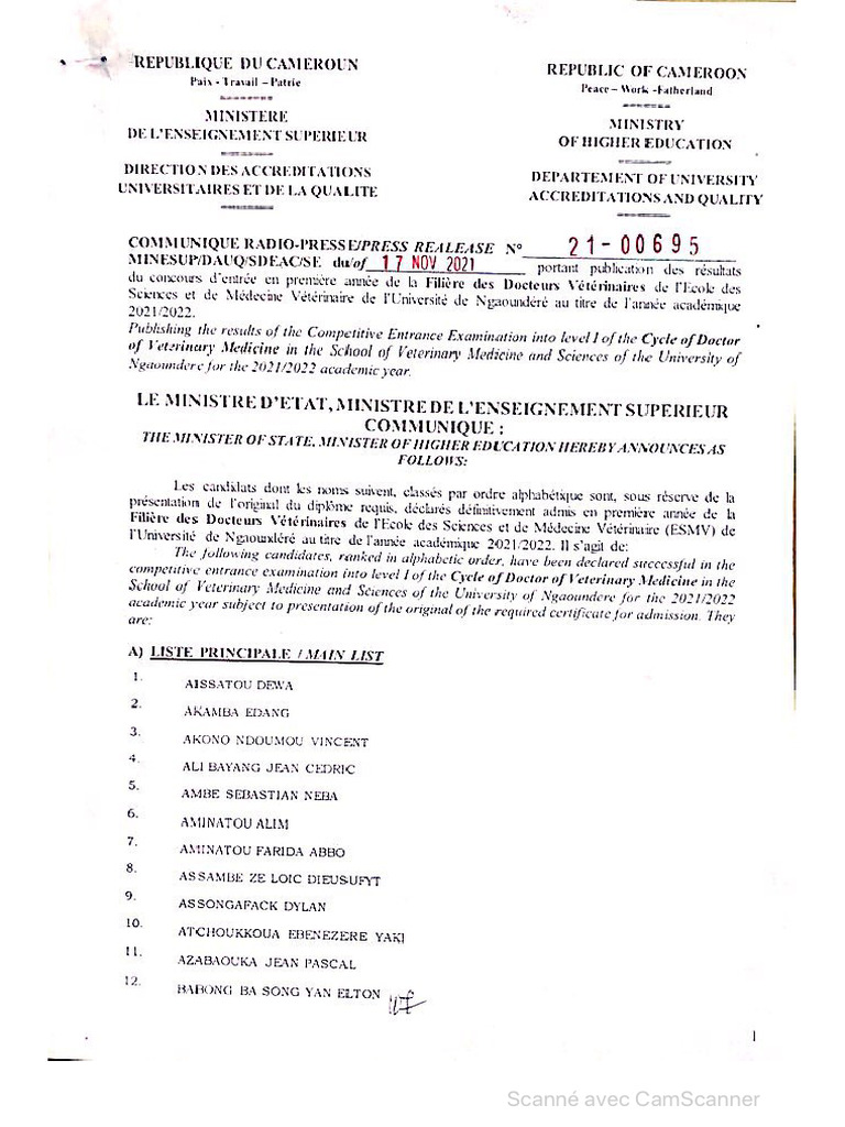 Resultats Concours ESMV | PDF