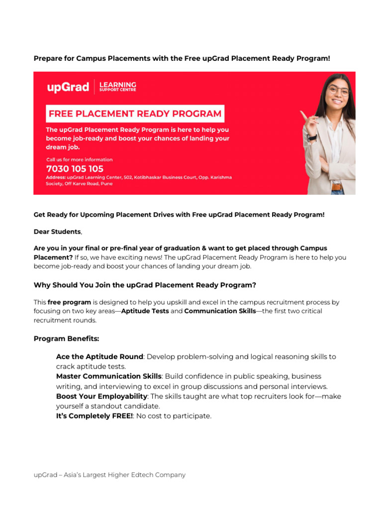 UpGrad Placement Ready Program Free - Oct 2024 | PDF | Cognition