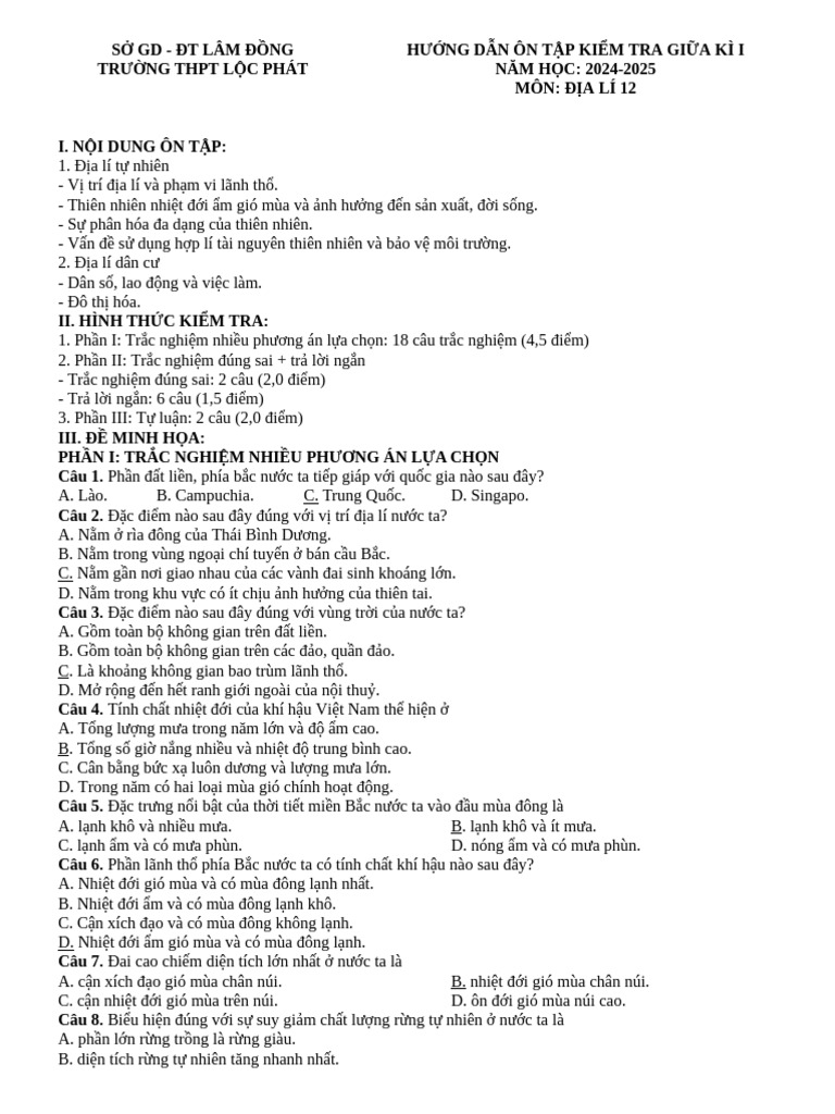 ĐỀ CƯƠNG GKI 12 - IN | PDF