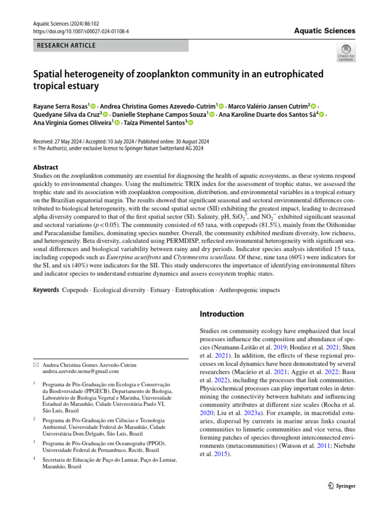 Spatial Heterogeneity of Zooplankton Community in An Eutrophicated ...