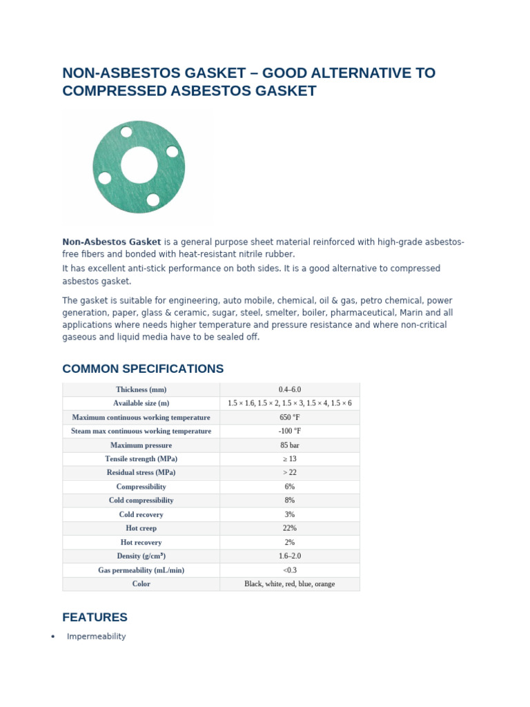 Non-Asbestos Gaskets | PDF