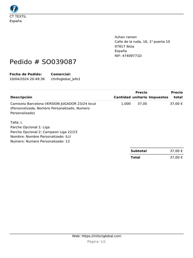 Pedido de Venta SO039087 | PDF