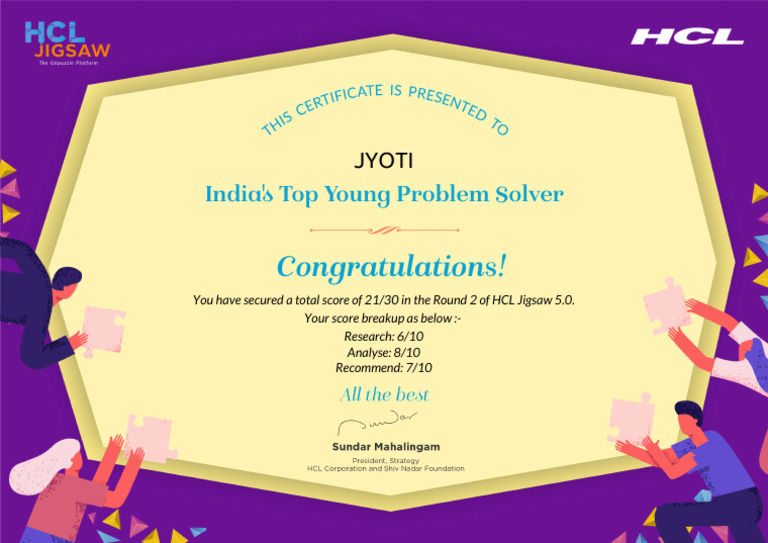 HCL Jigsaw 5.0 Round 2 Results | PDF