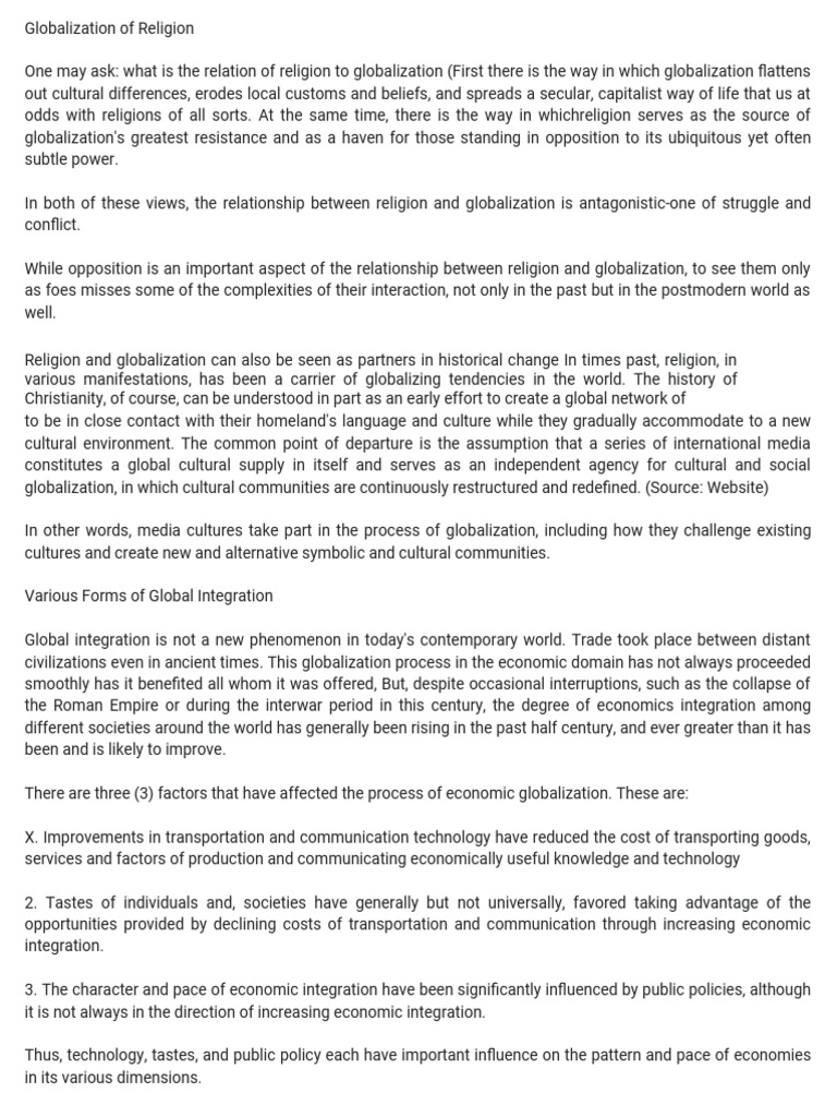 Religion's Role in Globalization Dynamics | PDF | Globalization