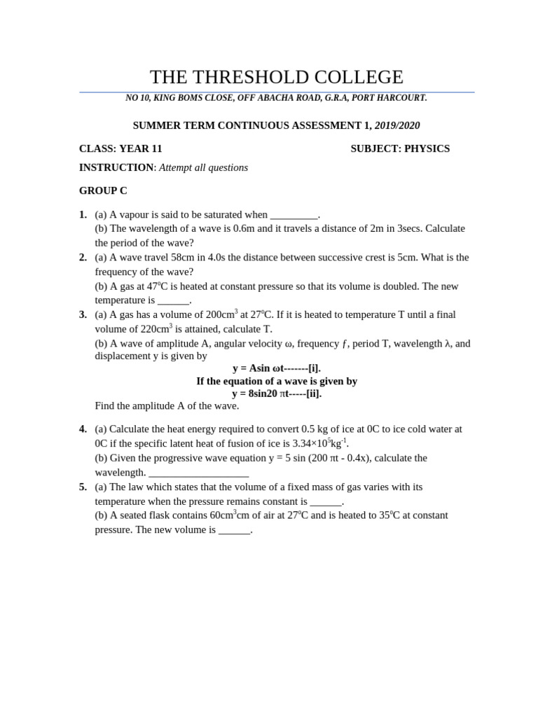 PHYSICS YEAR 11 GC | PDF