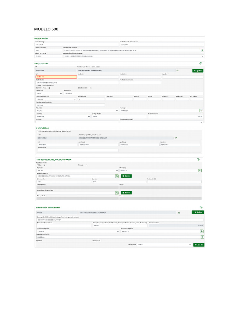 Anexo 1 - Modelo 600 | PDF