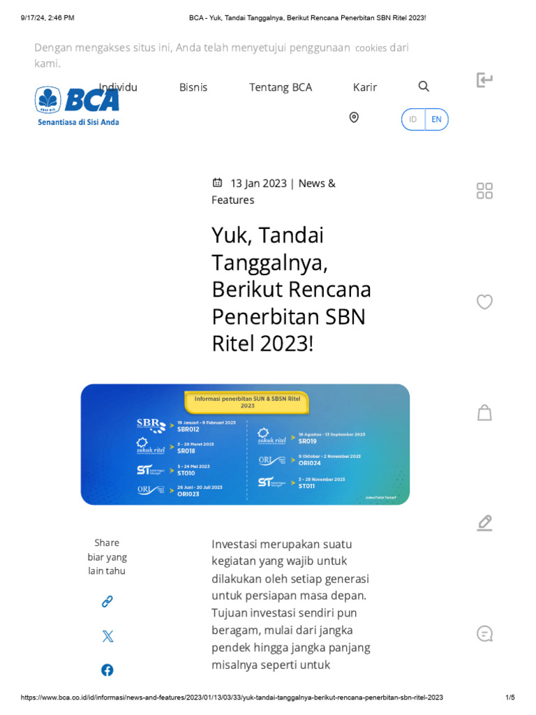 Jadwal Penerbitan SBN Ritel 2023 | PDF