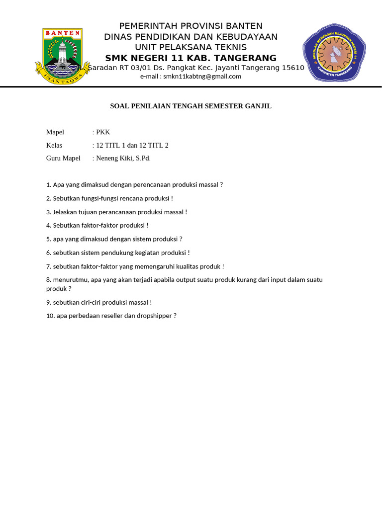 Soal Penilaian Tengah Semester Ganjil | PDF