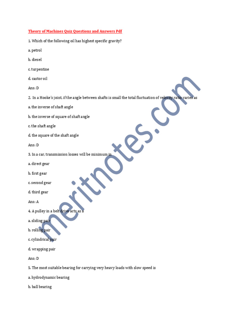 Theory of Machines Interview Questions | PDF