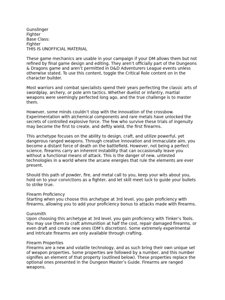 Gunslinger Pdf Firearms Dungeons Dragons