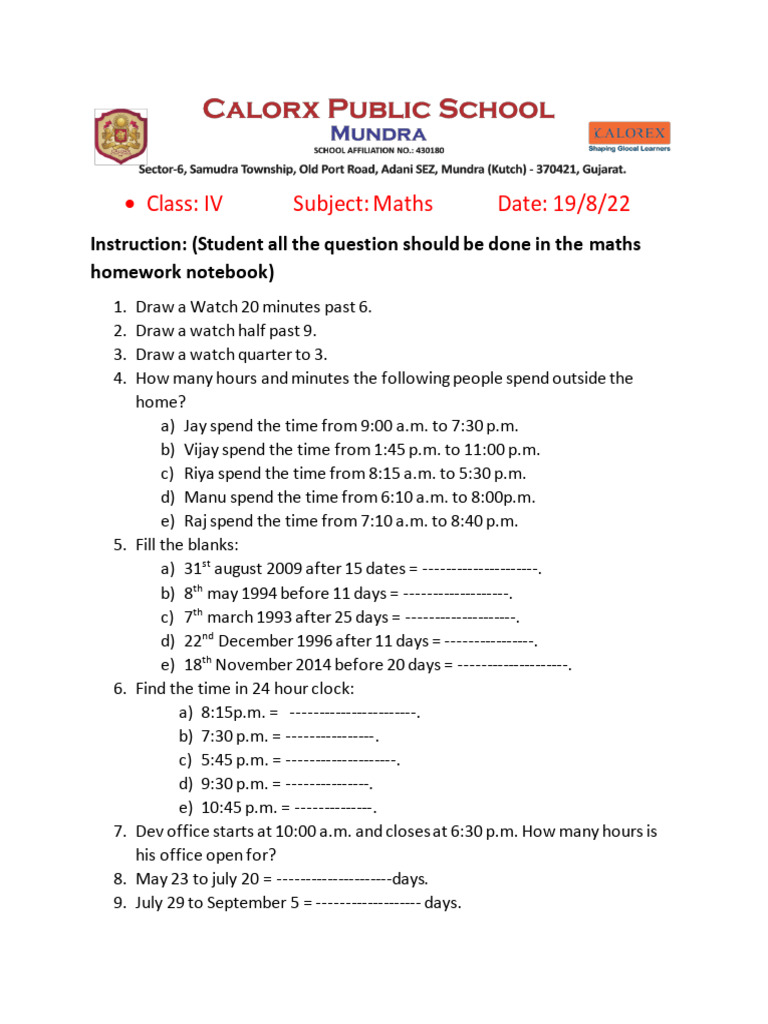 Class 4 Maths Worksheet CH 4 PDF | PDF | Teaching Methods & Materials ...