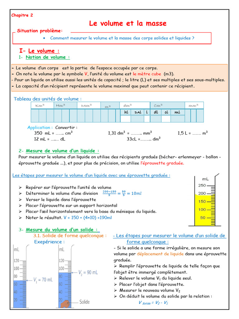 Le Volume Et La Masse | PDF | Balance (instrument) | Masse