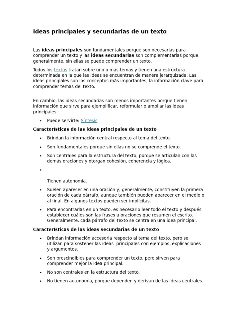 Ideas principales y secundarias en textos | PDF | Autor | Narración