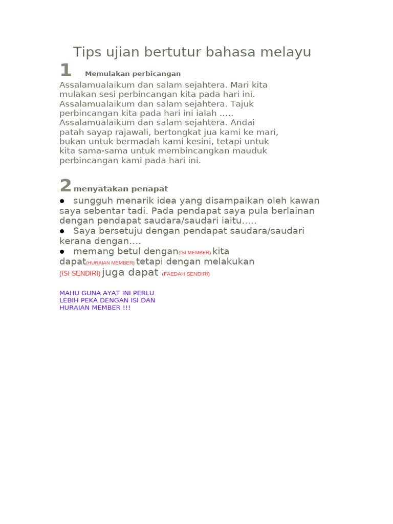 Tips Ujian Bertutur Bahasa Melayu | PDF