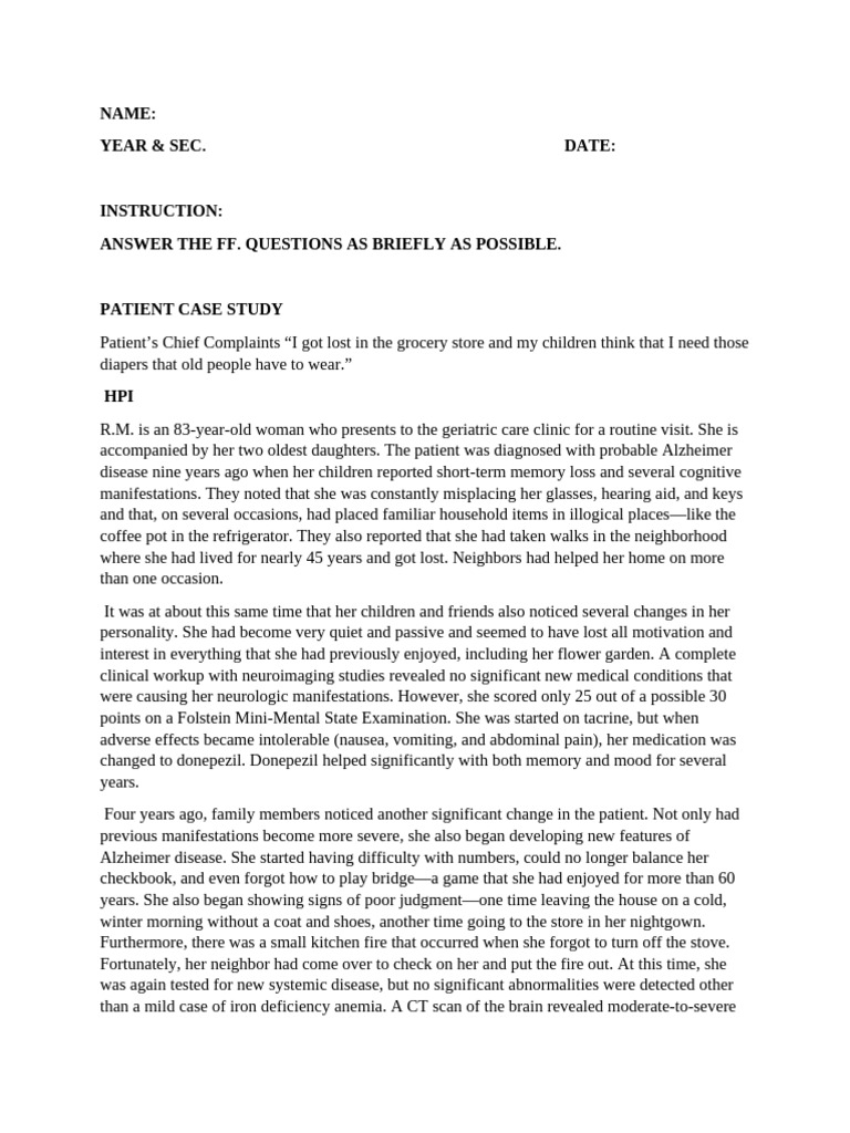 Adv Patho Patient Case Pdf Dementia Medicine