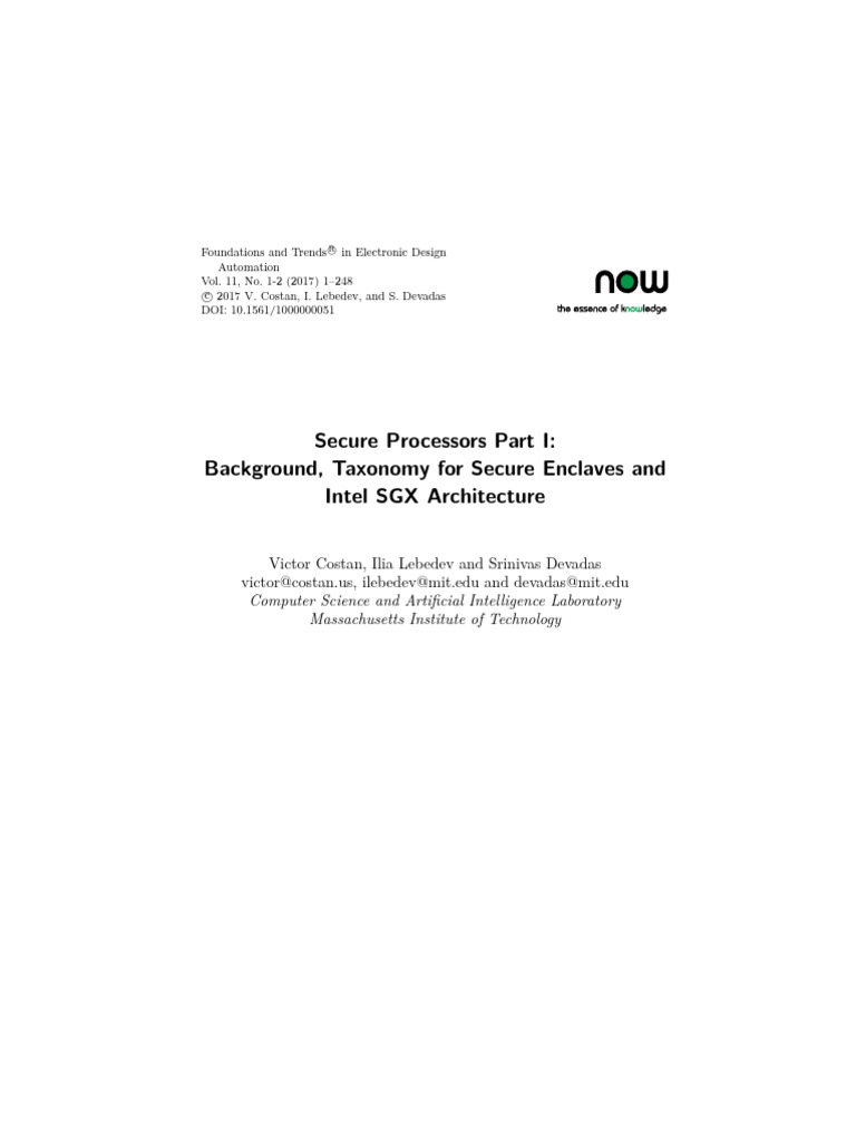 Secure Processors Part 1 BG Taxonomy For Secure Enclaves and Intel | PDF | Central Processing ...